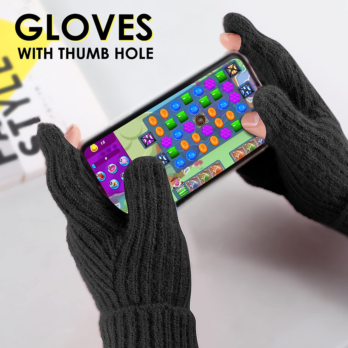 Achiou Winter Knit Gloves for Men Women, Touch Screen Texting Gloves, Warm Knitted Glove for Outdoor Soft Elastic Lining