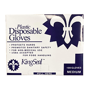 KingSeal 1000 Count Embossed Poly Foodhandling Gloves, Powder-Free, Quick Change, Size MEDIUM, Box Dispenser - 10 Packs of 100 Each