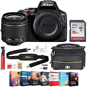 Nikon D3500 24.2MP DSLR Camera with AF-P DX NIKKOR 18-55mm f/3.5-5.6G VR Lens Bundle with 16GB Memory Card, Photo and Video Professional Editing Suite and Camera Bag for DSLR Cameras