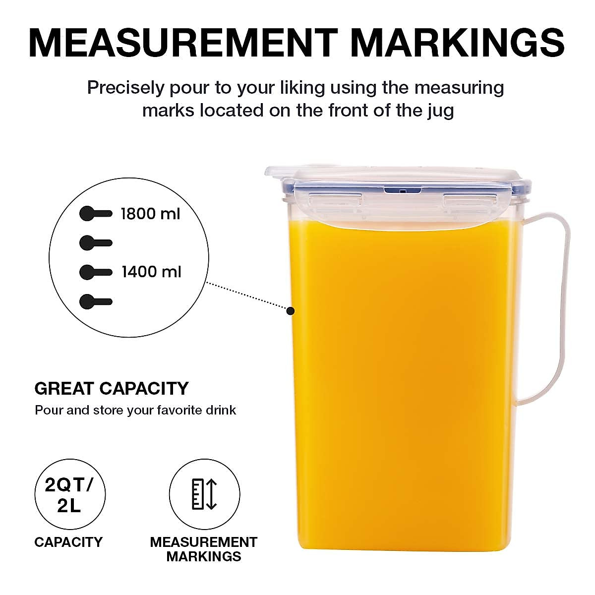 LocknLock Aqua Fridge Door Water Jug with Handle BPA Free Plastic Pitcher with Flip Top Lid Perfect for Making Teas and Juices, 2 Quarts, Clear