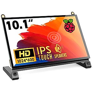 ROADOM Raspberry Pi Screen, 10.1’’ Touchscreen Monitor, IPS FHD 1024×600,Responsive and Smooth Touch,Dual Built-in Speakers,HDMI Input,Compatible with Raspberry Pi 5/4/3/Zero,Easy Assembly,Driver Free