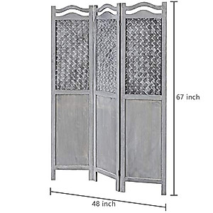 MyGift Vintage Gray Woven 3 Panel Room Divider Screen with Wooden Frame, Privacy Folding Screen Room Divider