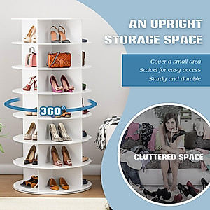Decomax 7-Tier Rotating Shoe Rack Tower - Free Standing Spinning Shoes Organizer, 360° Vertical Spinning Shoe Display Lazy Susan, Closet Shoe Cabinet Rack Fits 28 Pairs of Shoes Bags Plants