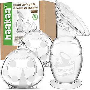haakaa Manual Breast Pump Collector with Suction Base 5oz/150ml and Ladybug Milk Collector 2.5oz/75ml Combo for Breastfeeding, Made of Food Grade Silicone