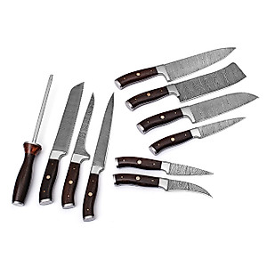 randy Handmade Damascus Kitchen Chef Knife Set - Professional Damascus Steel Knife Set - 10 pcs Japanese Damascus Knife Set With Leather Bag/Case(10801)