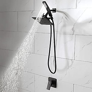 POP SANITARYWARE All Metal Matte Black Shower Faucet Set, Bathroom Rainfall 8 Inch Shower Head System with Handheld Wand, Single Handle Shower Trim Kit with Valve