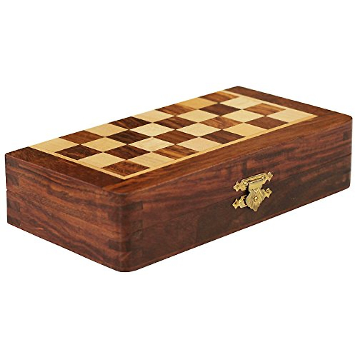 Magnetic Travel Chess Board Set - Classic Wood Staunton 7 X 7 Inch Pocket Chess Set with Folding Game Board Handmade in Fine Rosewood