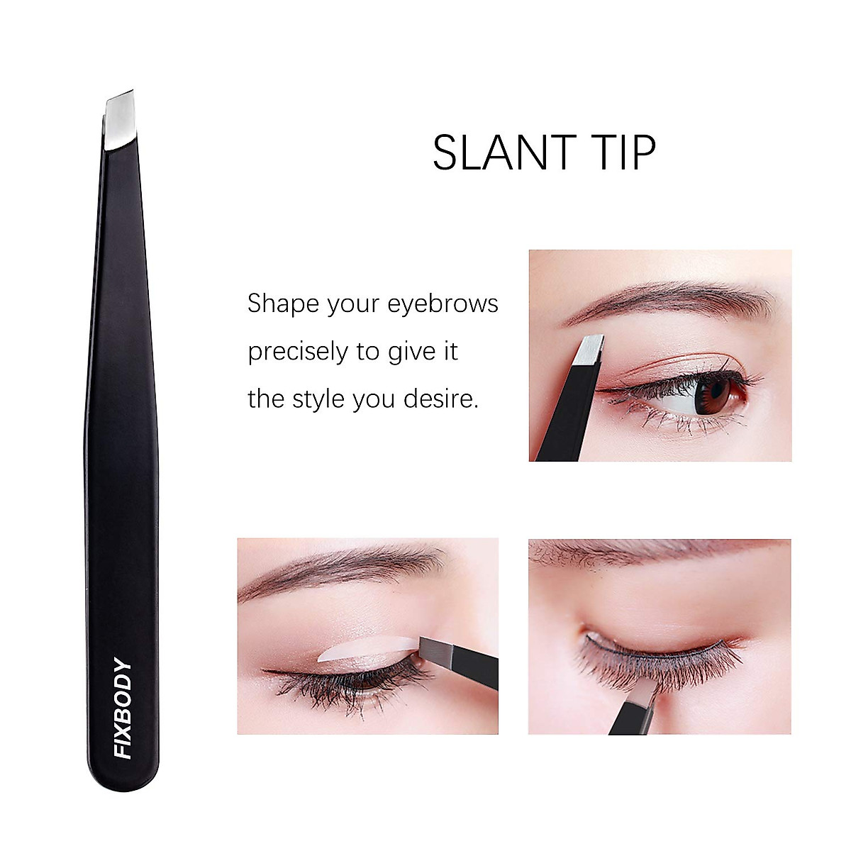 FIXBODY Tweezers Set 5-Piece - Professional Stainless Steel Tweezers with Curved Scissors, Best Precision Tweezer for Eyebrows, Splinter & Ingrown Hair Removal with Leather Travel Case