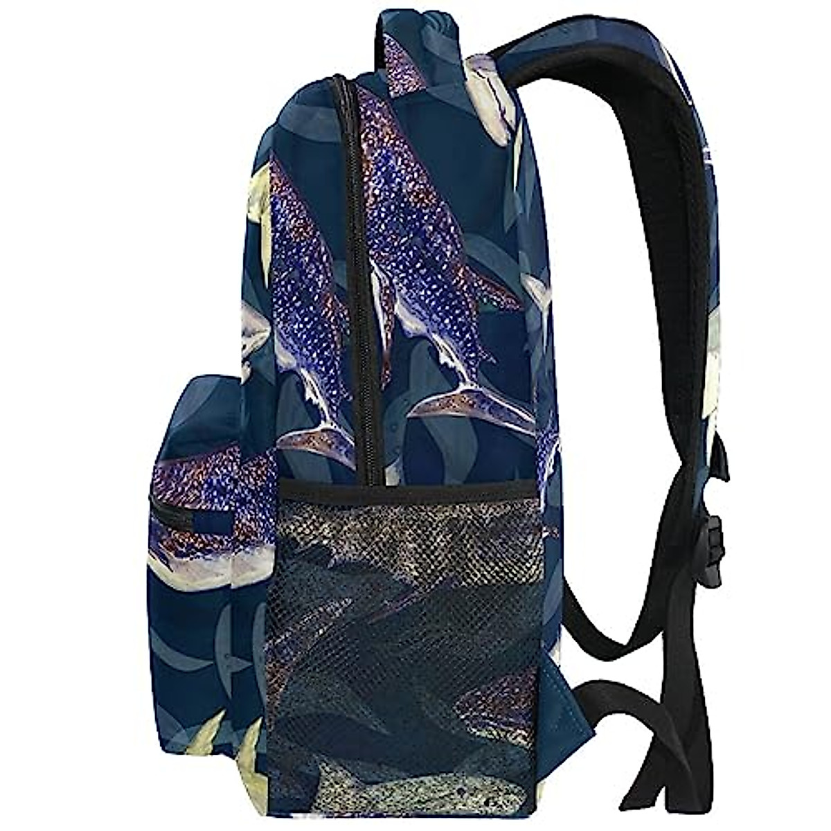 Oarencol Sharks Dark Blue Whale Hammerhead Watercolor Wave Animal Cartoon Fish Backpacks Bookbags Daypack Travel School College Bag for Womens Girls Mens Boys Teens