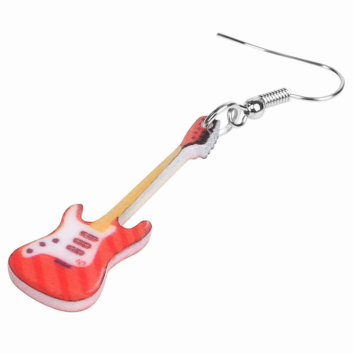 DUOWEI Cute Acrylic Music Bass Guitar Earrings Charms Dangle Drop Jewelry Gifts for Women Mom(Red)