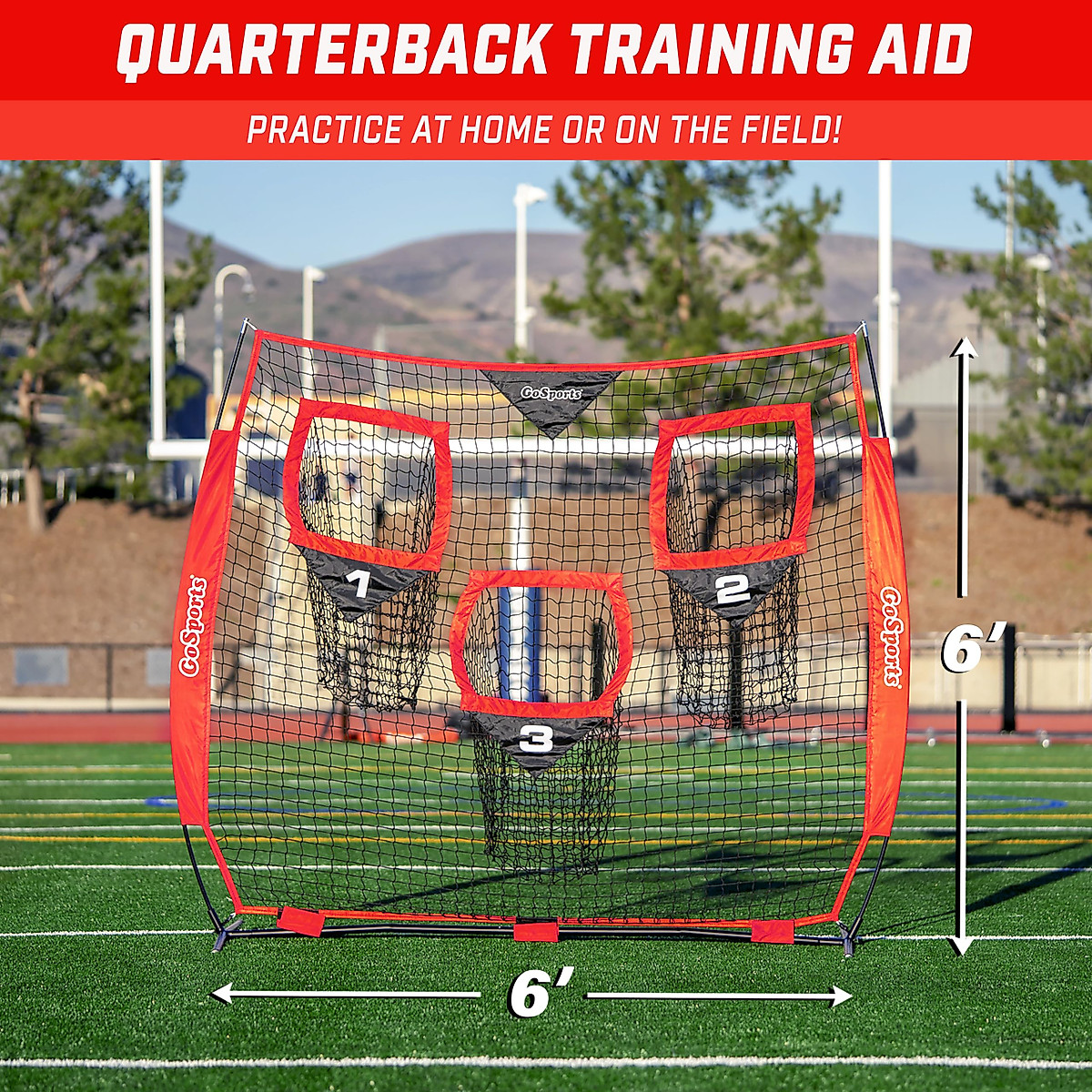 GoSports 6 x 6 ft Football Throwing Net - Red