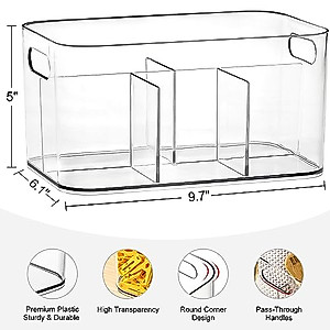 5-Compartment Clear Plastic Bin - Divided Cosmetic Makeup Caddy Organizer - Multiuse Storage Container for Vanity, Bathroom, Kitchen, Pantry, Office, Craft, Utensil, Shower, Cleaning Items, (1 Pack)