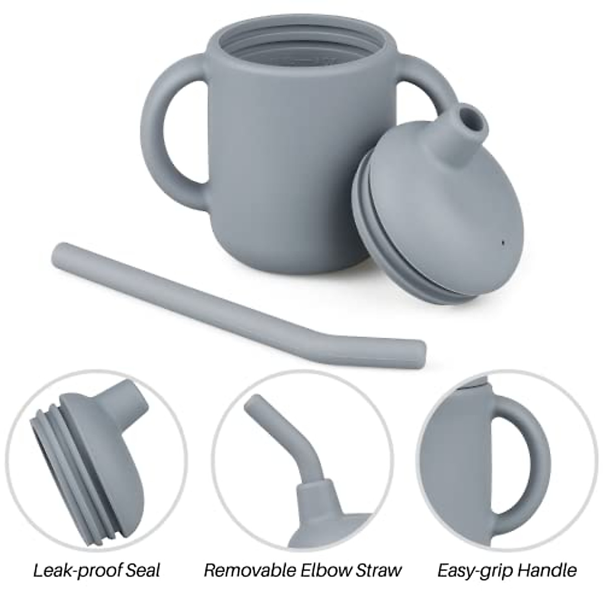 Mintlyfe Baby Trainer Cup, Silicone Training Cup with Handles Lid and Straw, BPA-Free, Unbreakable, Spill Proof and Non-Slip Handles Sippy Cup for Toddlers, 4 oz, Pack of 2