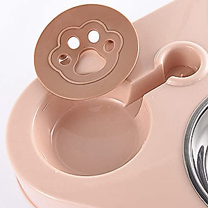 Dog Cat Double Bowl Food Water Feeder, 3 in 1 Pet Dog Feeder Bowl with 500ML Water Bottle,Automatic Water Storage,Anti-Tipping,Detachable,Cat Food Water Bowl Set (Pink)