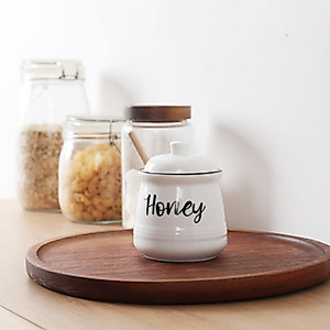 HAOTOP Farmhouse Porcelain Honey Jar with Dipper and Lid Set 12oz,Easy to Clean (White)