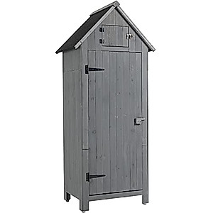 Wooden Garden Tool Storage Cabinet, Fir Wood Garden Storage Shed, Weather Resistant, Easy to Assemble, Storage Sheds Organizer for Home, Yard, Outdoor (Grey)