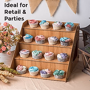 Tapeera 4-Tier Retail Wooden Display Riser - Farmers Market Craft Fair Display Rack - Candle Soap Display Stand For Craft Shows - Wood Countertop Pop Up Shop Display Rack For Tumblers Cupcakes Candy