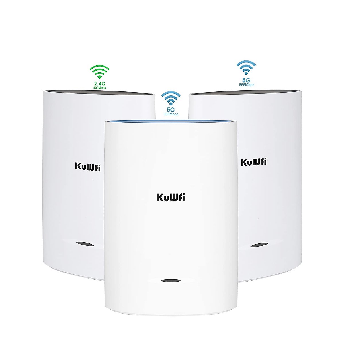 KuWFi 3-Pack Tri-Band Whole Home Mesh WiFi System with AC2200 Speed Gigabit Mesh WiFi 5 Router & Extender Replacement Covers up to 6500 sq.ft Tri-Band WiFi Mesh +2 Node