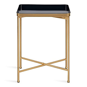 Kate and Laurel Celia Modern Tray Side Table, 18 x 12 x 26, Navy Blue and Gold, Foldable Rectangular End Table for Storage and Display