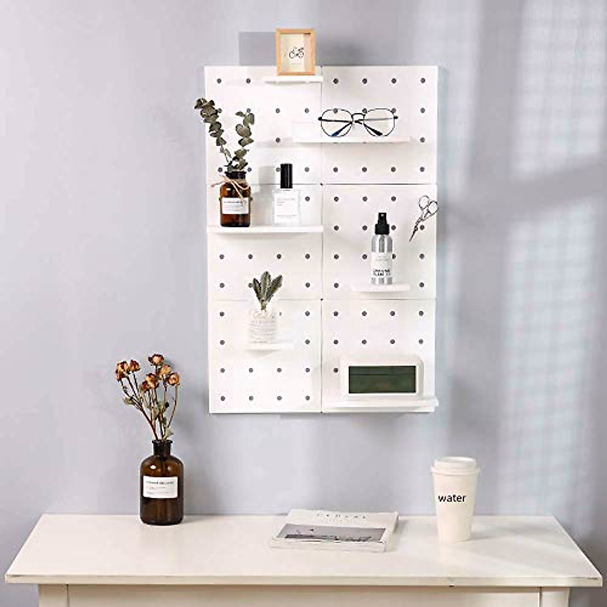 Wall Plastic Decorative DIY Convenient Pegboard Wall Mount Display Wall Organization Storage Wall Shelf for Living Room Kitchen Bathroom Office ，Set of 2
