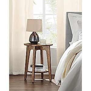 VASAGLE Round End Table with Lower Shelf, Nightstand for Small Spaces, 15.8 x15.8 x 19.7 Inches, Rustic Walnut
