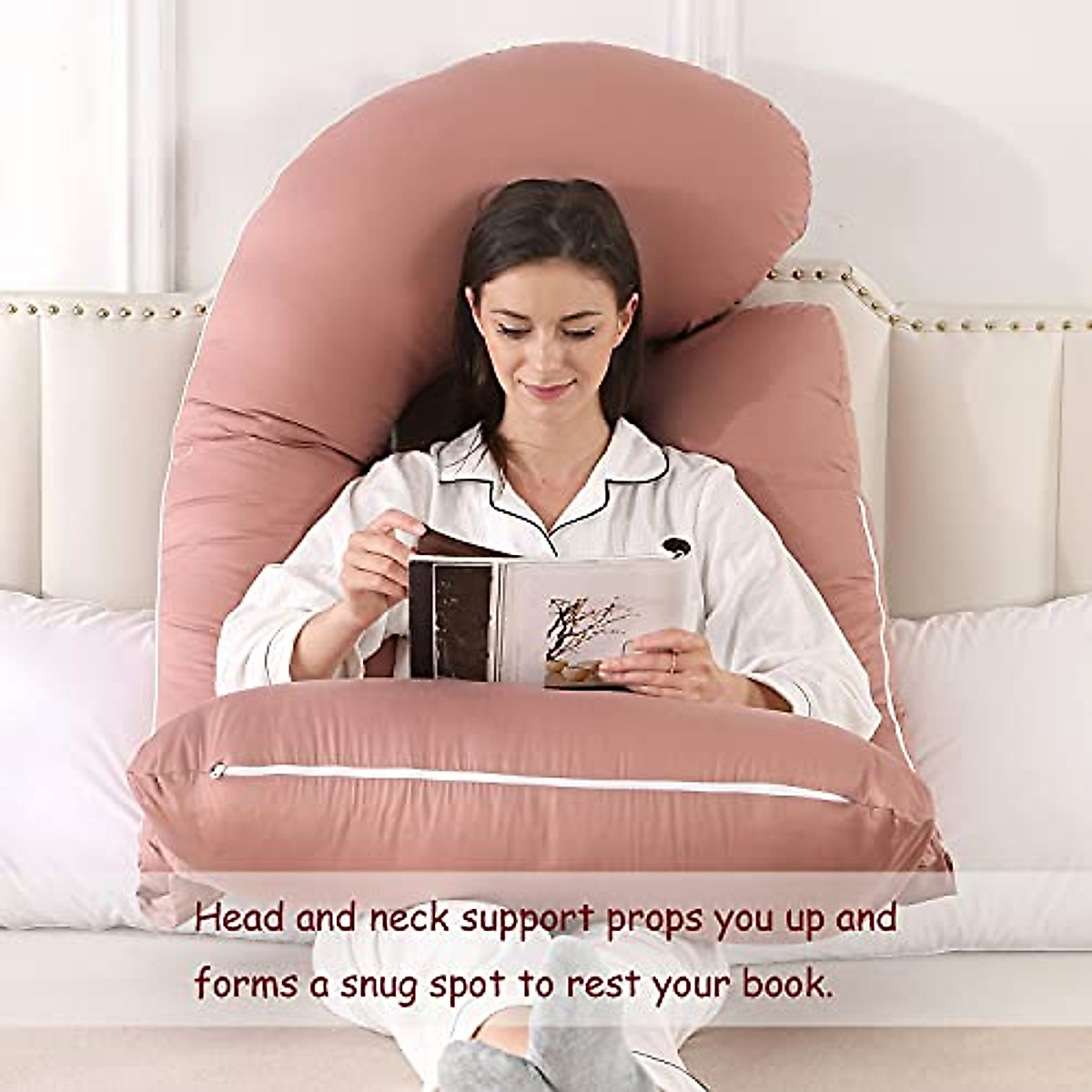 HINAPRAM Pregnancy Pillows for Sleeping Detachable U Shaped Full Body Pillow Maternity Pillows for Sleeping 55 inches Pregnancy Body Pillow with Cotton Cover(Pink)