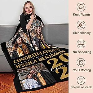 YESCUSTOM Custom Graduate Blanket with Photo Collage Personalized Picture Blanket for Class of 2023 Graduates Customized Throw Blanket Gifts for Graduation Friends Classmates