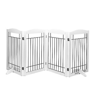 Spirich Free Standing Foldable Wire Pet Gate for Dogs, 80 inches Extra Wide, 30 inches Tall 4 Panels Dog Gate for the House, Doorway, Stairs, Pet Puppy Safety Fence,Set of Support Feet Included, White