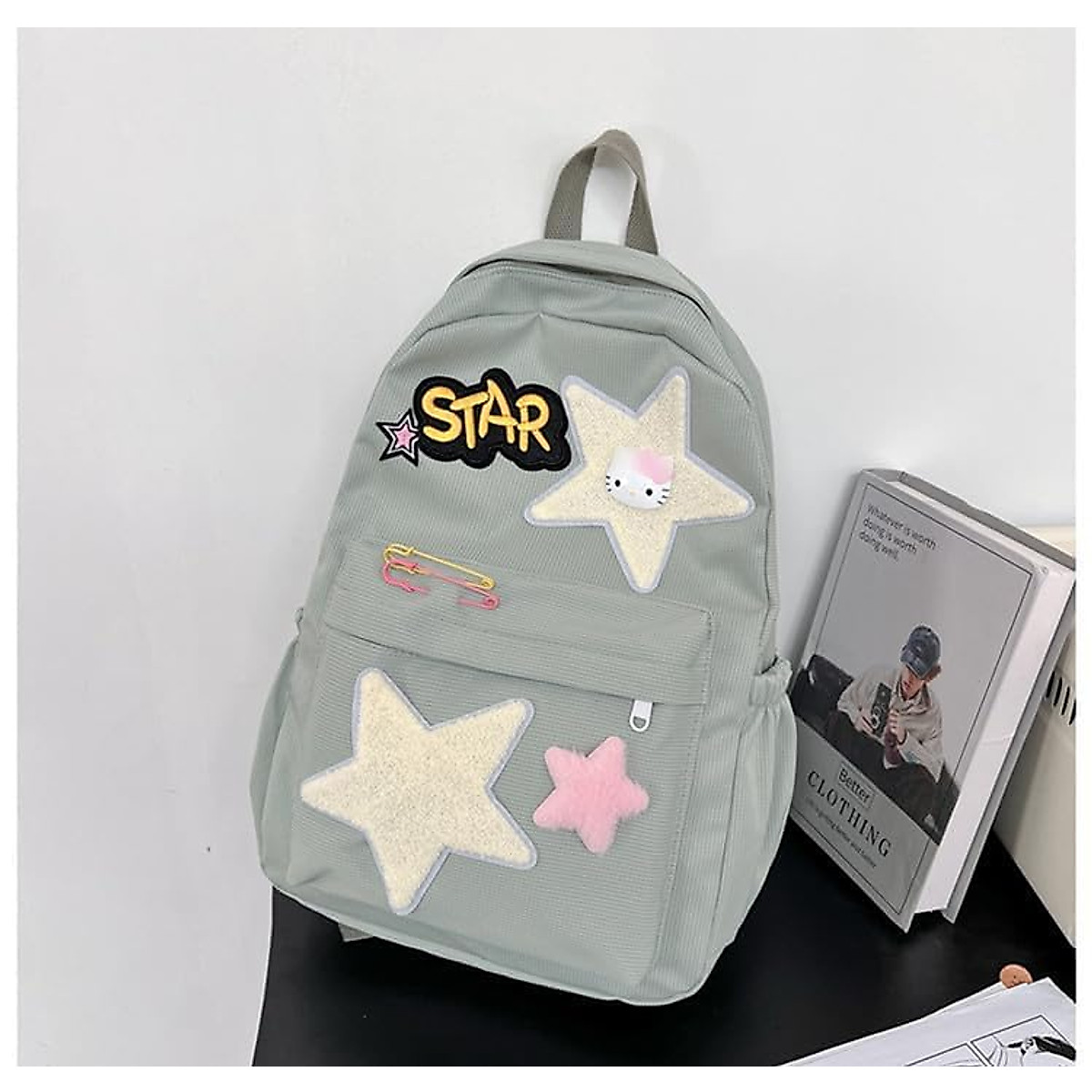Cute Backpack for Women Men, Kawaii Y2K Grunge Trendy Colorful Harajuku Hiking Travel Backpack Aesthetic Backpack (Green)