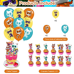 OUDINI Super Kitties birthday party supplies,Super Kitties including cake topper, cupcake toppers, Banner, Latex Balloons,It is very suitable for boy's and girl birthday party supplies., Blue