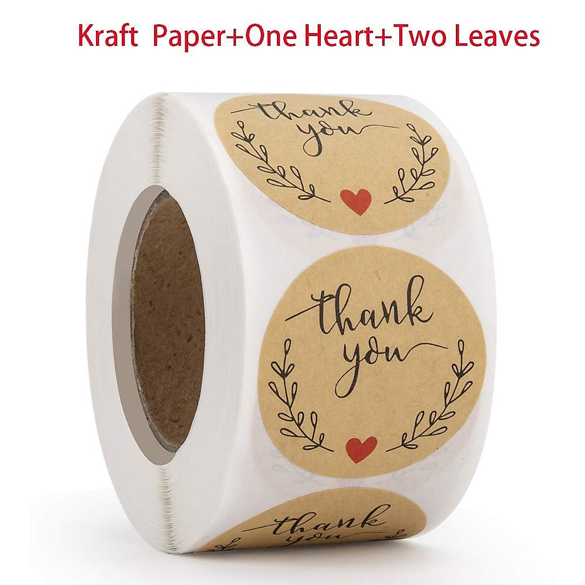 1.5" Thank You Stickers, Kraft Paper 500 Labels Per Roll, 6 Colors Available