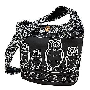 Owl Sling Bag - Fully Lined with Front Zippered Pocket - Handmade Crossbody Handbag - Medium (Black and White)