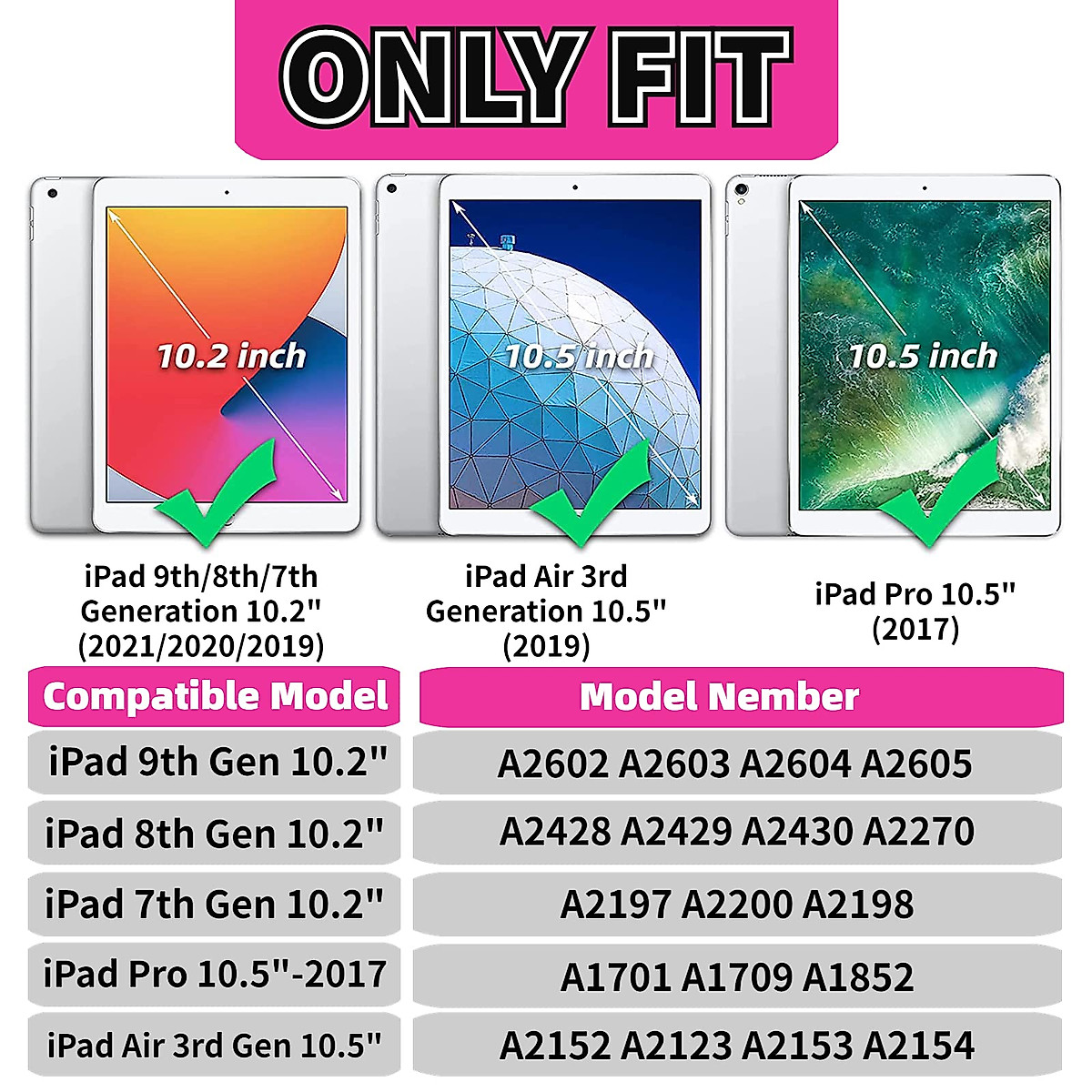 RTOBX iPad 10.2 & 10.5 Case for Kids, iPad 9th/8th/7th Generation 10.2" 2021 2020 2019 Case with Screen Protector, iPad Air 3rd Gen/Pro 10.5 inch Protective Cover with Handle Stand, Pink