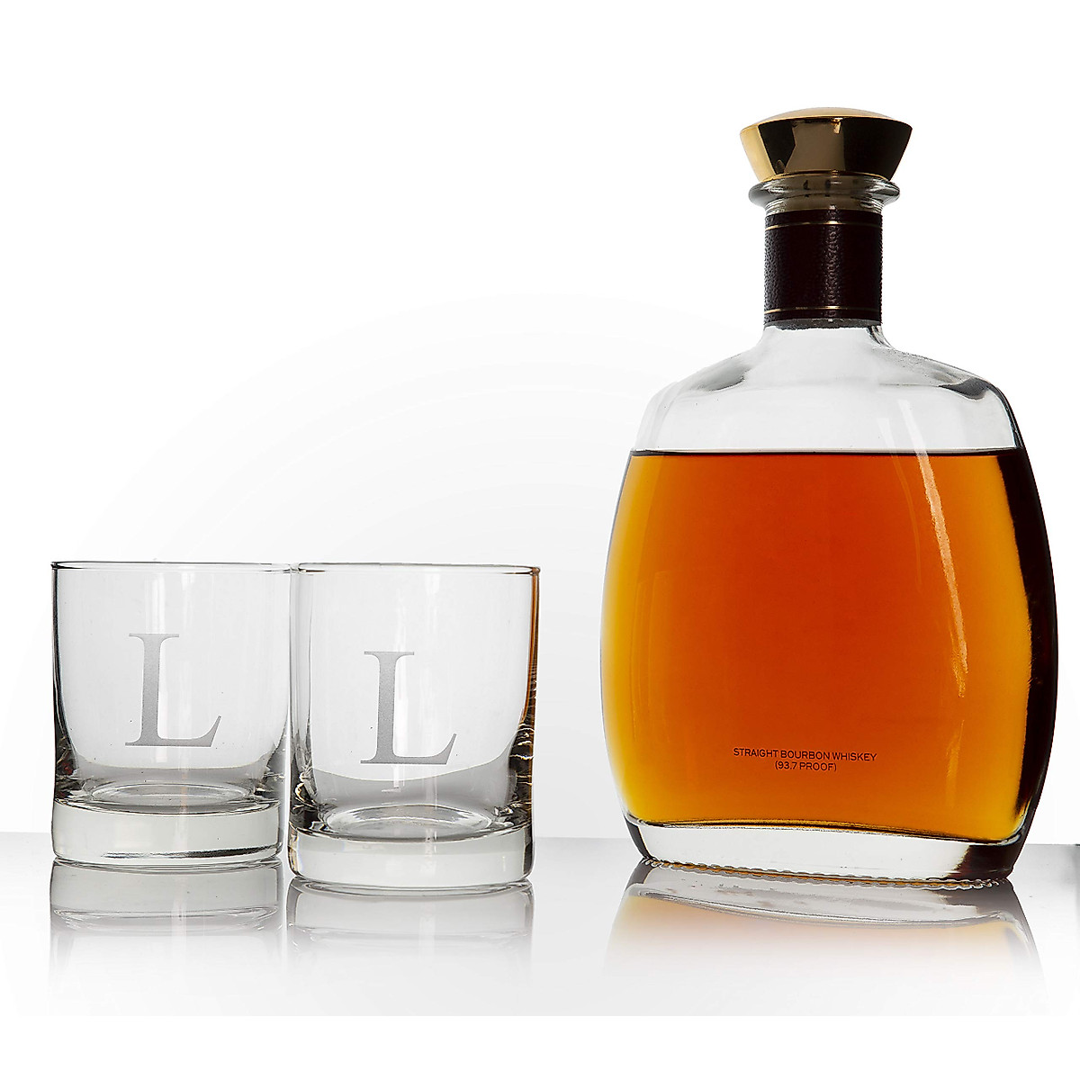 Morning Fog Studios Personalized Scotch Whiskey Glasses Set of 2, Old Fashioned Barware Glassware with Sandblasted Monograms, 12.5 oz Capacity Each (L)