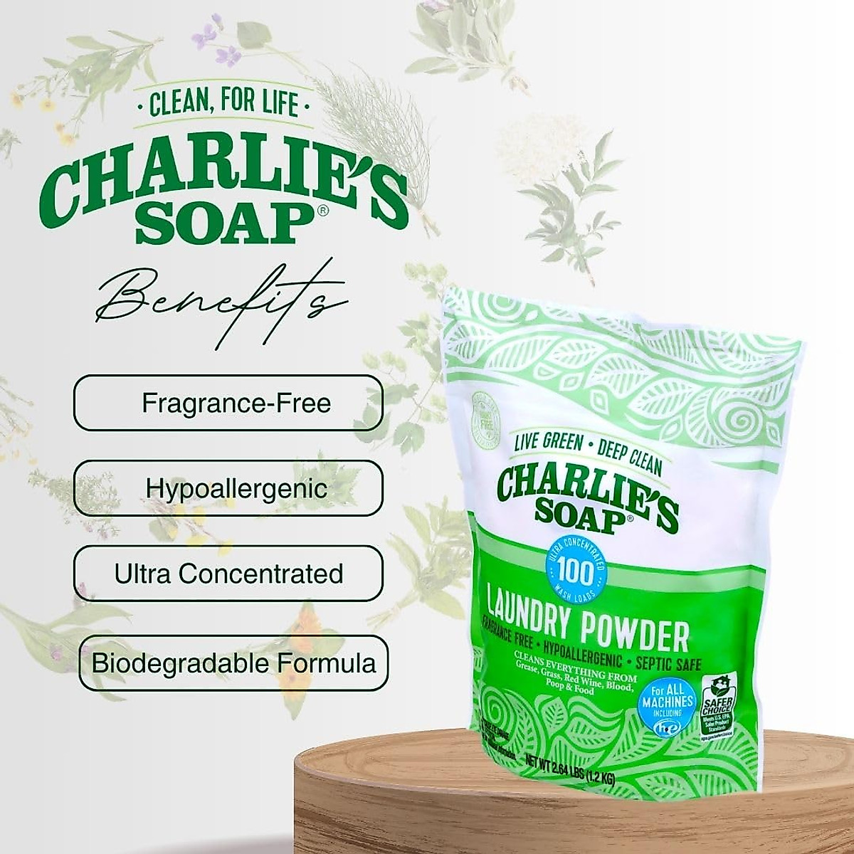 Charlie's Soap Laundry Powder (100 Loads, 2 Pack) Hypoallergenic Deep Cleaning Washing Detergent – Eco-Friendly, Safe, and Effective