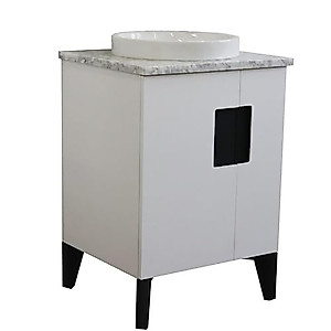 Kolb 25" Single Round Sink Vanity with White Marble Stone in White