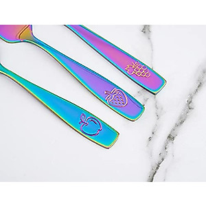 12 Piece Stainless Steel Kids Silverware Set - Child and Toddler Safe Flatware - Kids Utensil Set - Metal Kids Cutlery Set Includes 4 Small Kids Spoons, 4 Forks & 4 Knives - UV Rainbow