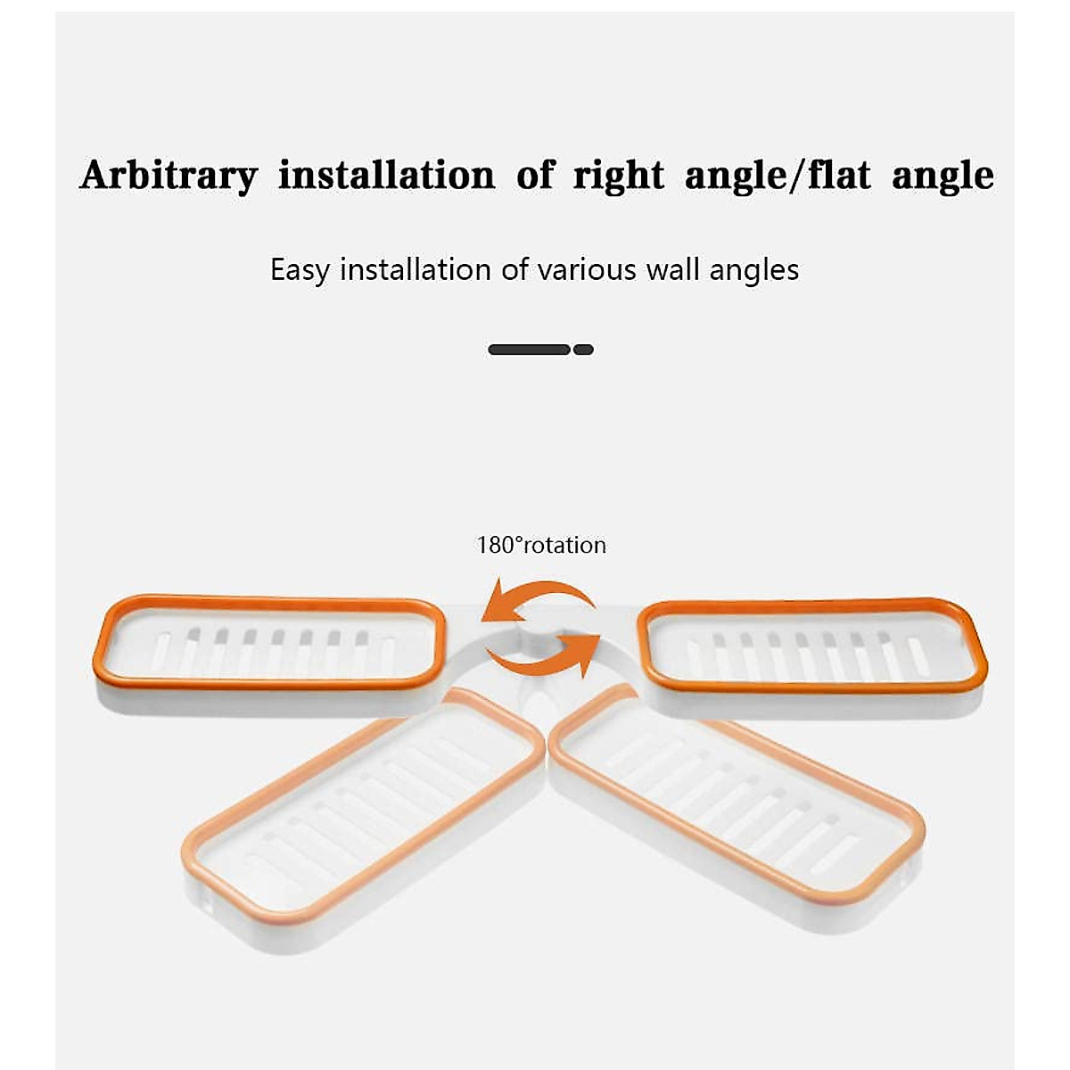 HN 180° Rotatable Bathroom Corner Rack Wall Mounted Shower Shelf Shampoo Storage Rack Holder White Orange, 13x4.3x2.75inch
