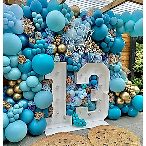 MOXMAY 102 Pieces Teal Blue Balloons 18In 12In 10In 5In Different Sizes Party Balloon Kit for Birthday Halloween Christmas Wedding Baby Shower Bride Party Decoration (Teal Blue)