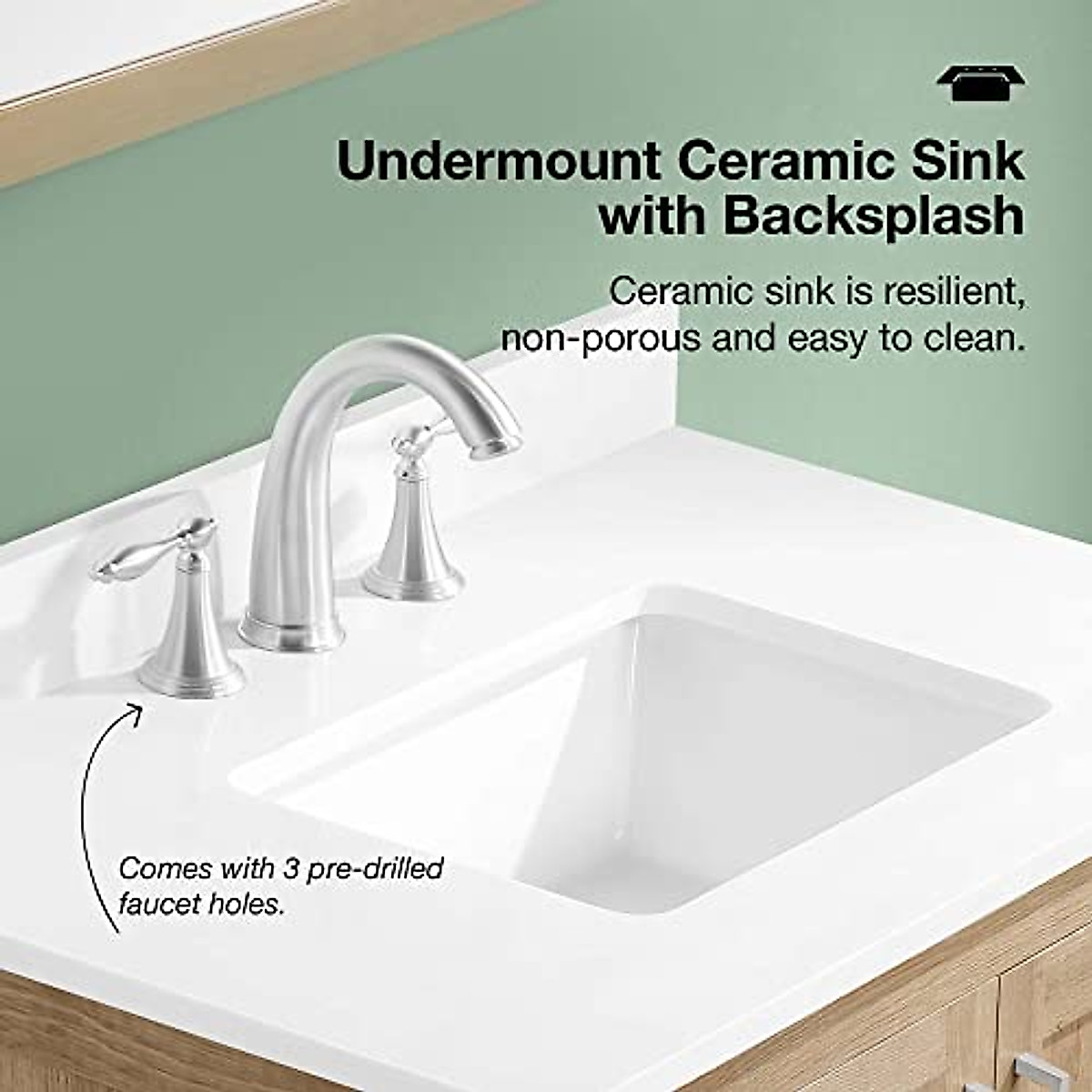 OVE Decors Kansas 36" Single Sink Bathroom Vanity Set with Countertop, Fully-Assembled | Ceramic Sink and Backsplash Included | 02 Doors, 01 Drawer, 36 inches, White Oak