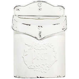 Red Co. 10.5” x 15” Decorative Distressed Metal Wall-Mounted Post Mailbox, Farmhouse White