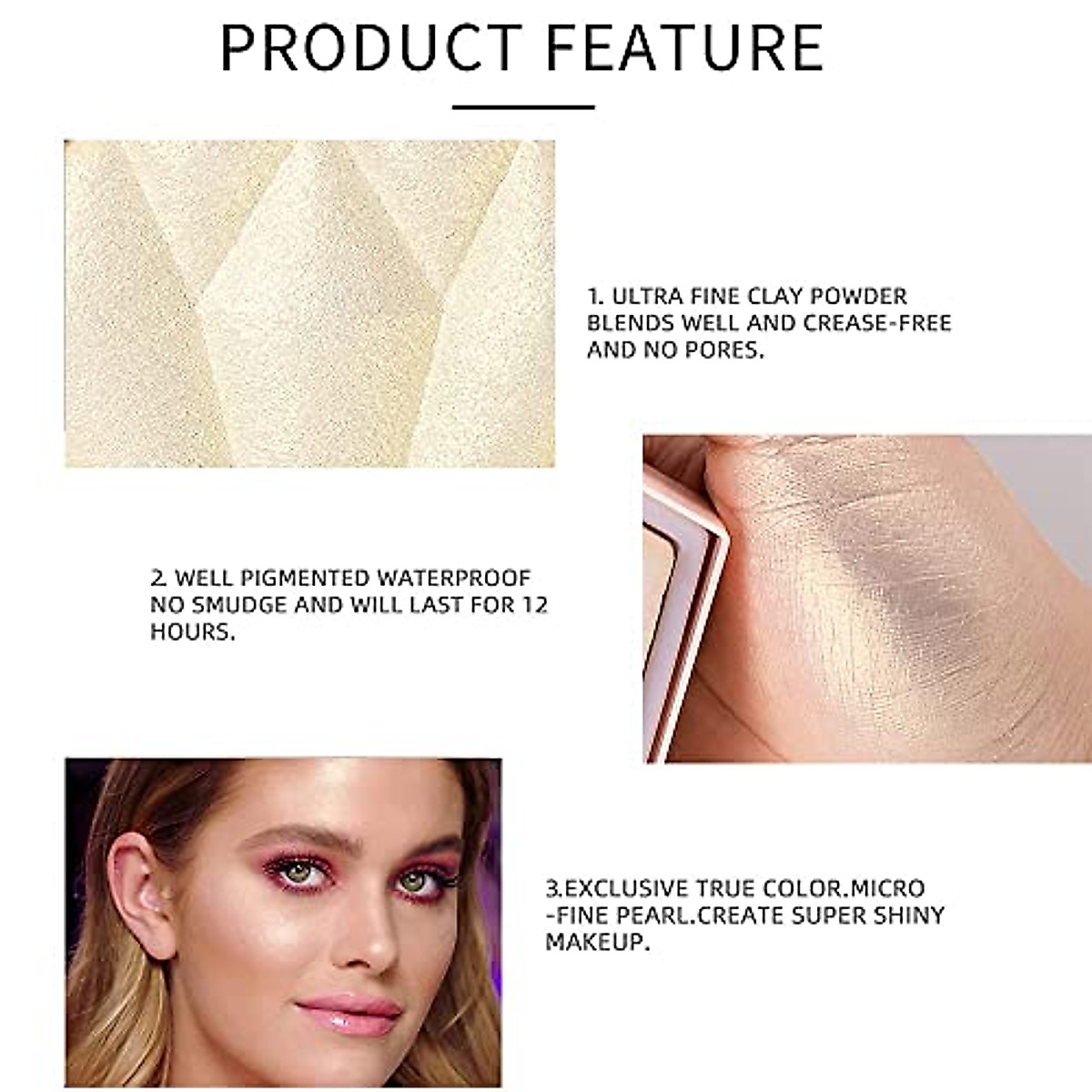 AKARY Face Glitter Blush Pink Shimmer Highlighter Blusher Powder Makeup Cosmetics Facial Contour Corrector Shine Rouge (#01 Pearl White)