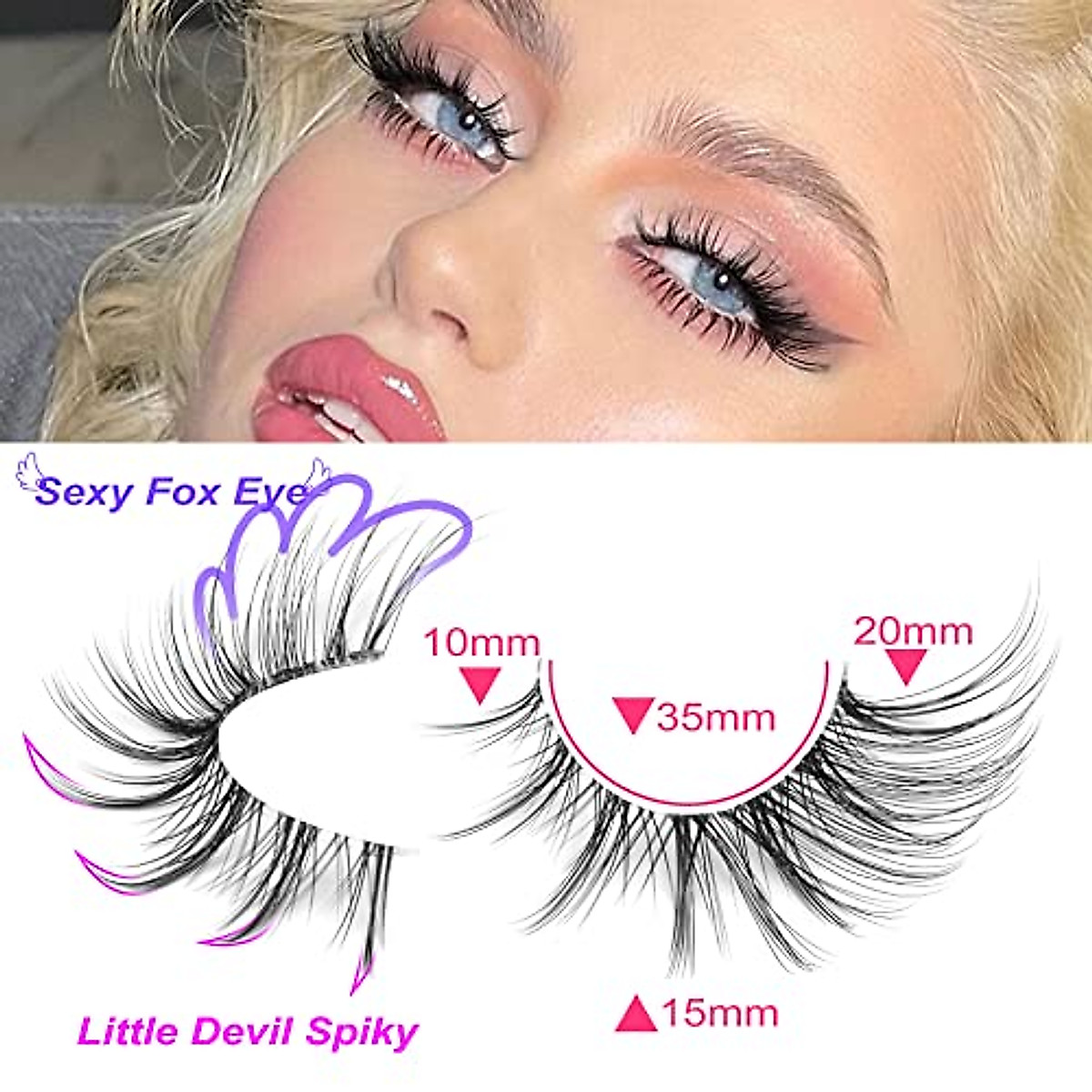Newcally Lashes Manga Lashes Fox Eye False Eyelashes Clear Band Cat Eye Lashes Mink Lashes Fluffy Strip Lashes Wispy Anime Lashes Pack Spiky Cosplay Fake Eyelashes 7 Pairs