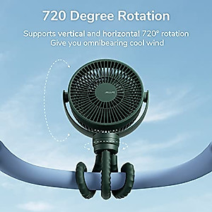 JISULIFE Stroller Fan, Baby Fan 4000mAh Battery Operated, Fan for Stroller with 4 Speeds, Stroller Fan Rechargeable 720°Rotatable, Stroller Fan Clip on for Baby Carseat/Crib/Golf Cart/Treadmill -Green