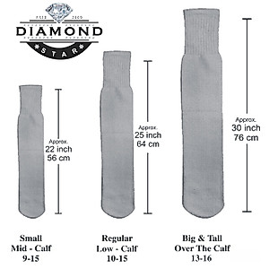 Diamond Star Tube Socks Men 6 Pairs Premium Cushion Cotton Over The Calf Athletic Knee High Socks For Men 13-16 (Multi Colors 2 Black,2 Grey,2 White)