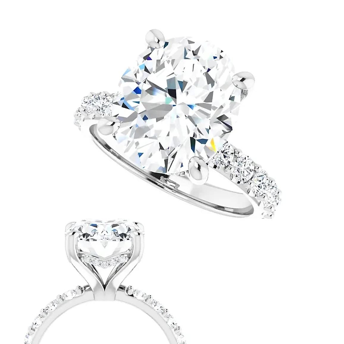 Handmade 10K Gold 4 CT Oval Cut VVS1 Colorless Moissanite Engagement Ring for Women Bridal Set Moissanite Wedding Ring for Gifts (White Gold, 6)