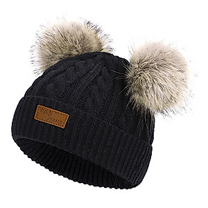 Century Star Baby Girl Hats Winter Cute Baby Beanies for Girls Boys Knit Baby Hats Warm Infant Toddler Hat Pom Pom Caps 1Pc Black One Size