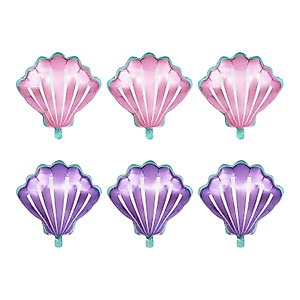 Creaides 12pcs Sea Shells Balloons Helium Foil Ocean Balloons for Baby Shower Birthday Wedding Hawaii Summer Beach Luau Party Suppliers (Purple+Pink)