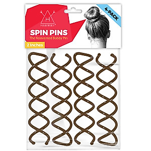 Hawwwy Spiral Spin Pins - 4 Pack Premium Brown Spin Pins | Easy & Fast Non-Scratch Alloy Bun Maker Hair Pins for Buns Women Kids | Messy Bun Bobby Pins Brown Hair Accessories