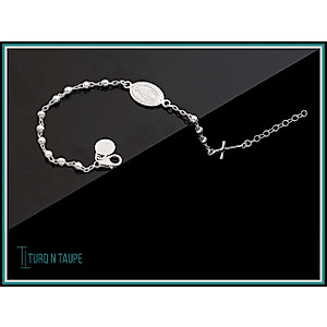 TURQ N TAUPE 925 Sterling Silver Bead Station Bracelet for Women - everyday wear gifts for her 7.5 inches - Rosary Bracelet